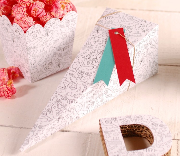 Printed cone-shaped box with decorations