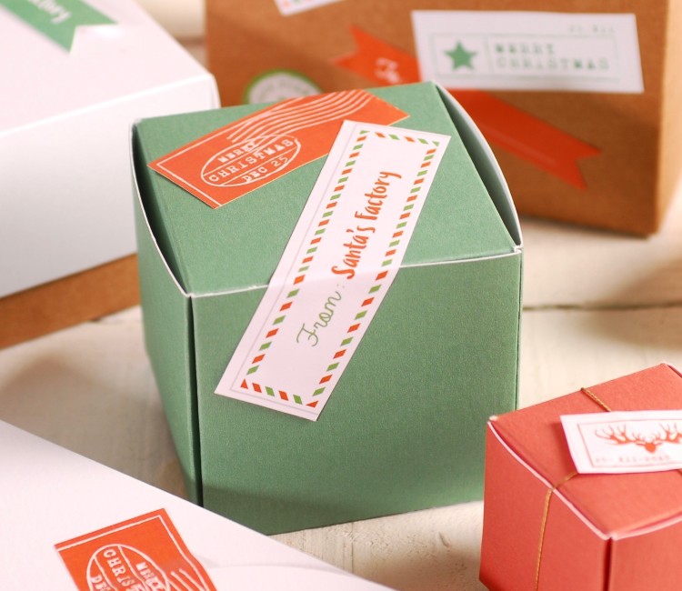 Square box decorated for Christmas